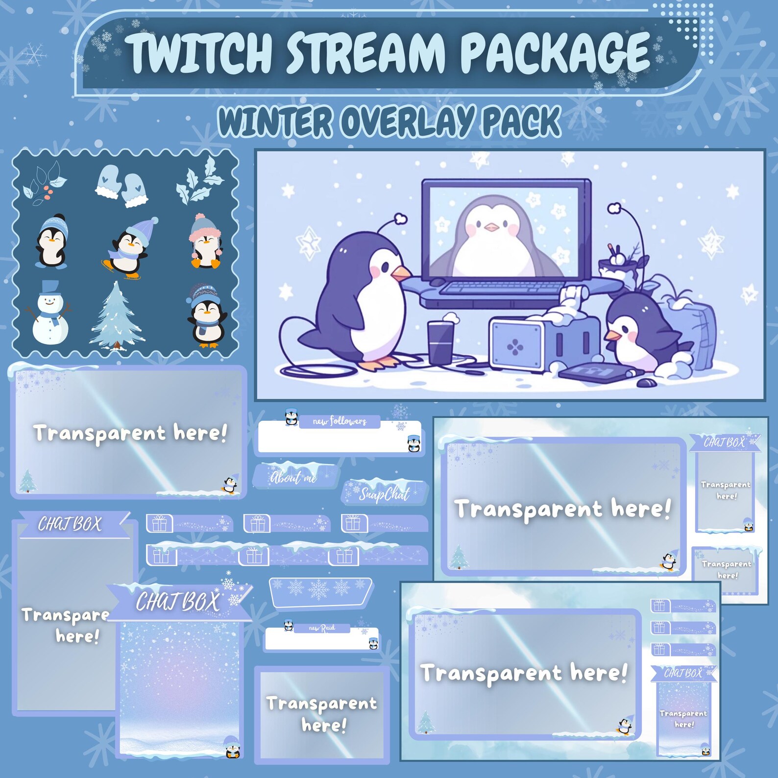 Winter Penguin Stream Overlay Package: Animated Twitch/youtube/kick - Etsy