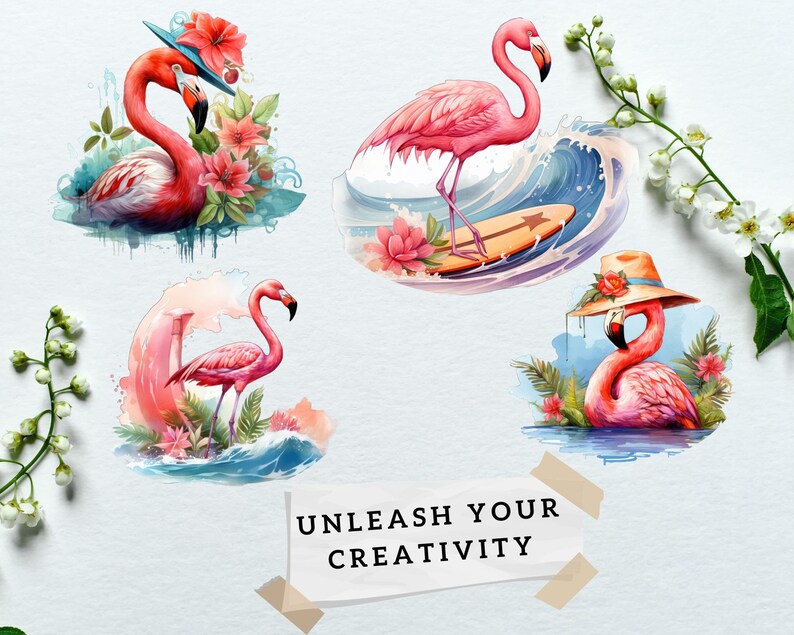 Watercolor Cool Flamingo Clip Art Cool Flamingo Art Illustrations Cool ...