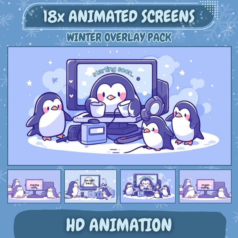 Winter Penguin Stream Overlay Package: Animated Twitch/youtube/kick - Etsy