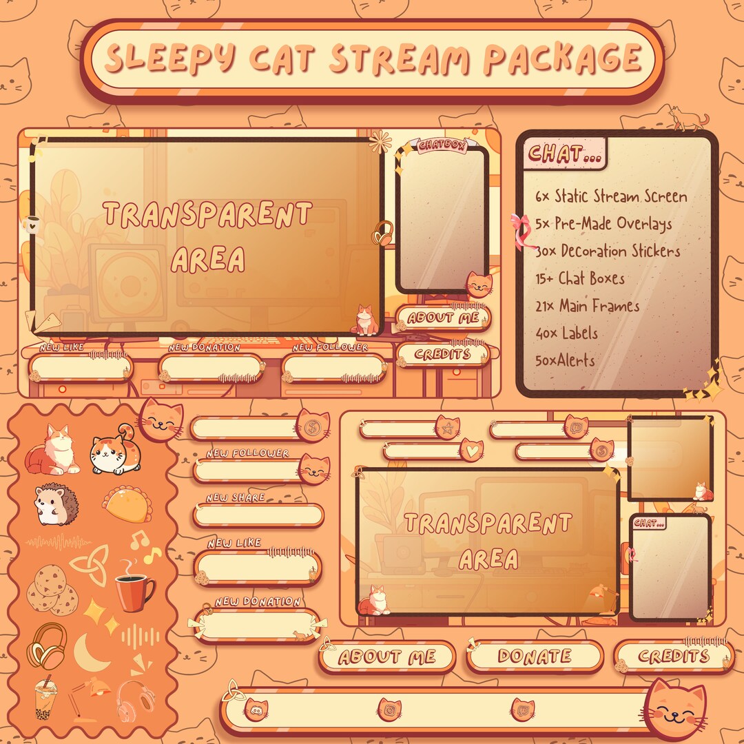 Lofi Cute Cat Twitch Overlay Animated Streaming Overlays - Cozy Stream ...