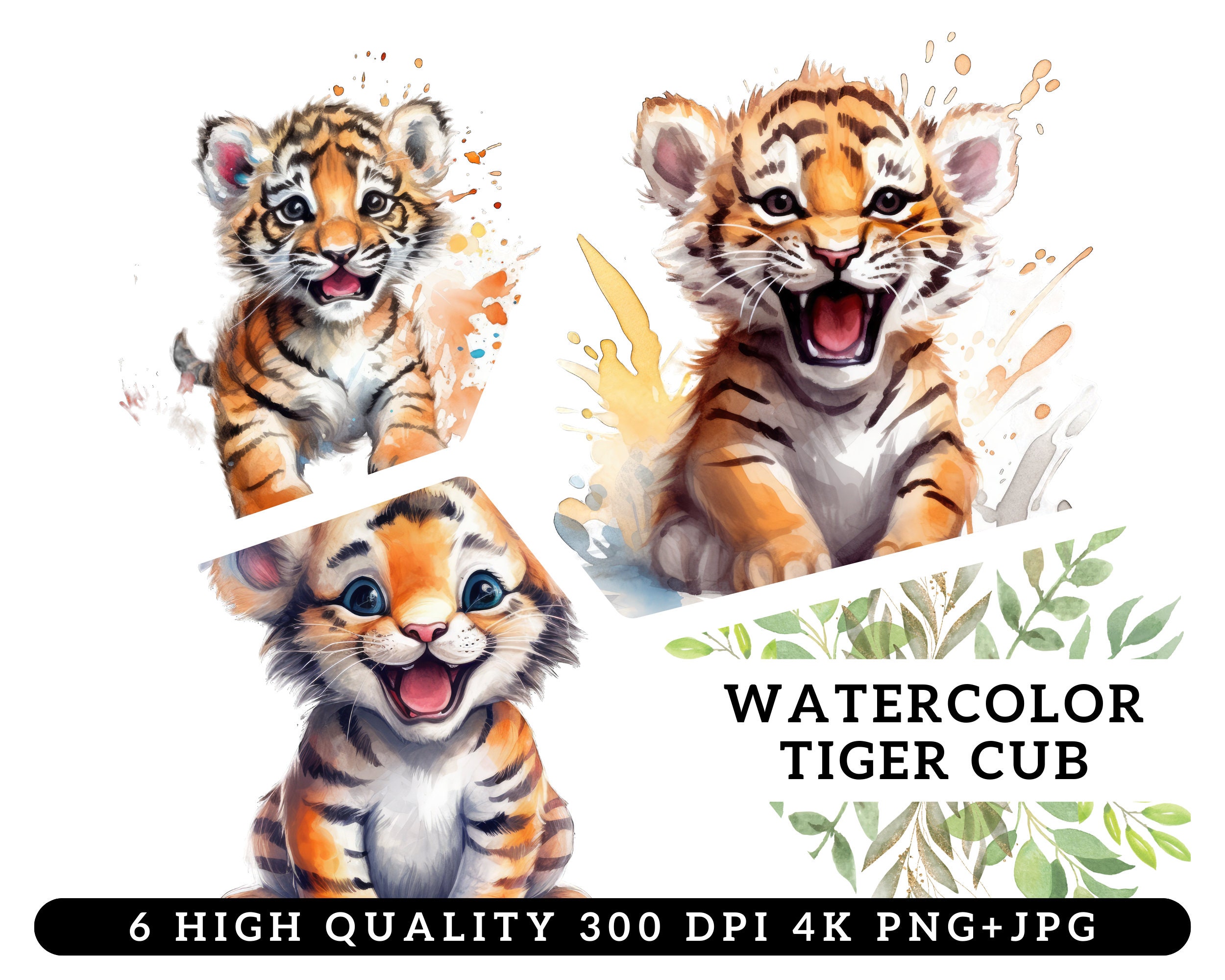 Sweet Baby Tiger Clipart Watercolor Tiger Cub PNG Safari Animal ...