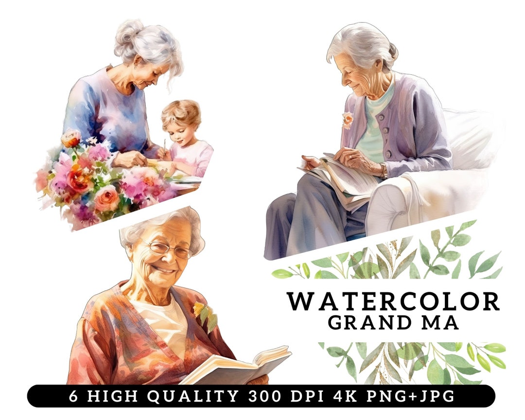 Watercolor Grandma Art Grandma Art Illustrations Grandma Clipart ...