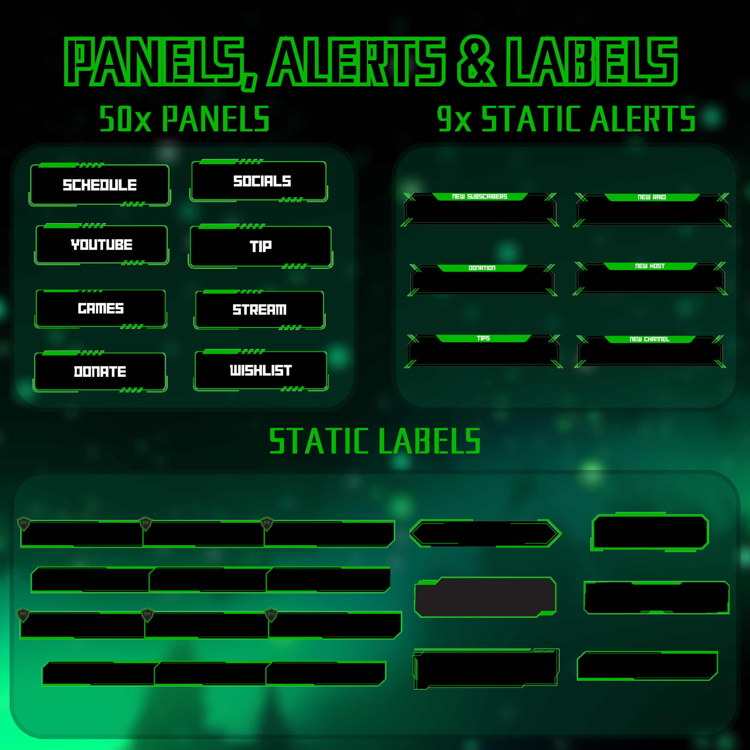 Animated Green Gaming Stream Overlay Package - Twitch Vtuber - Etsy