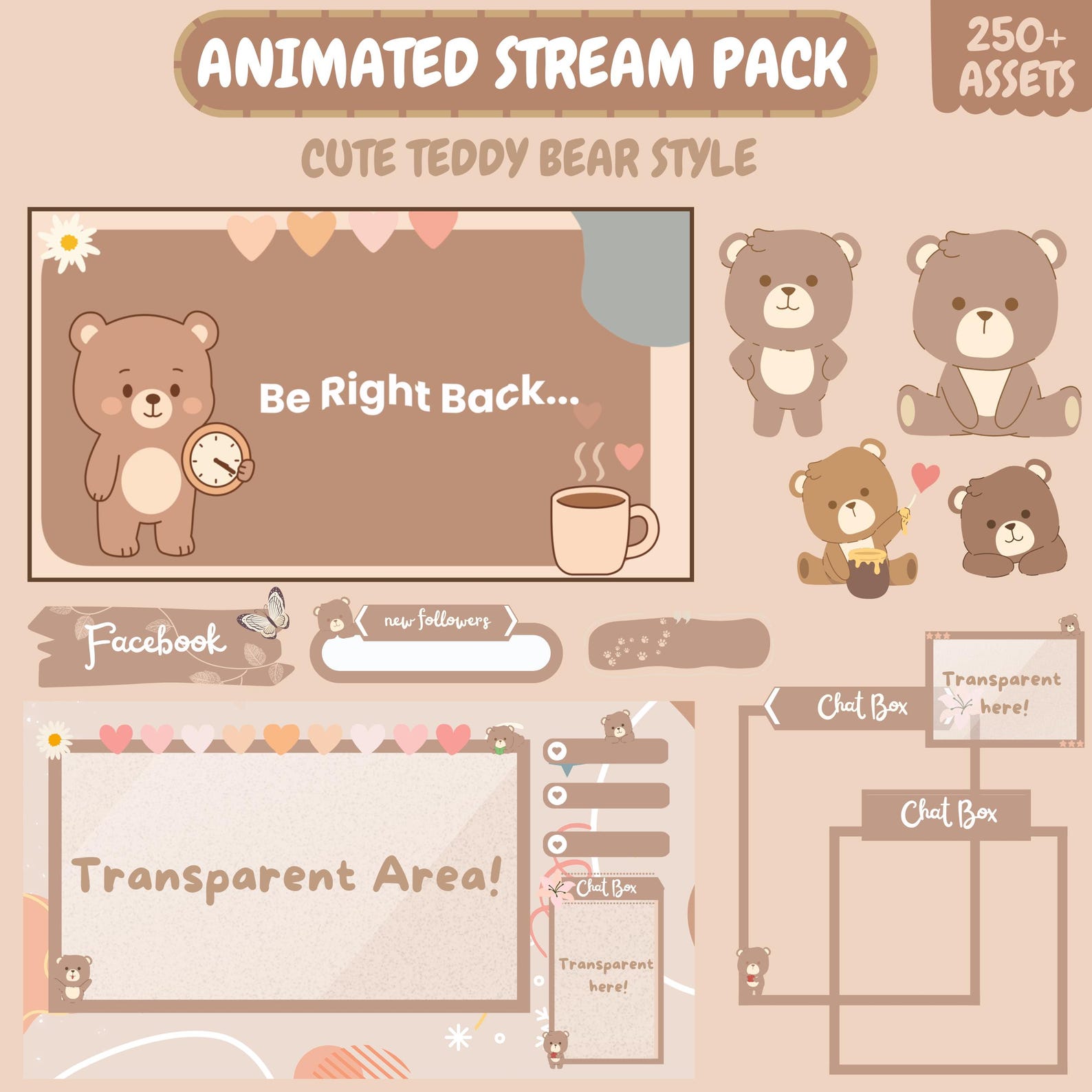 Cute Bear Twitch Stream Package – Animated Overlay, Screens, Panels - Etsy