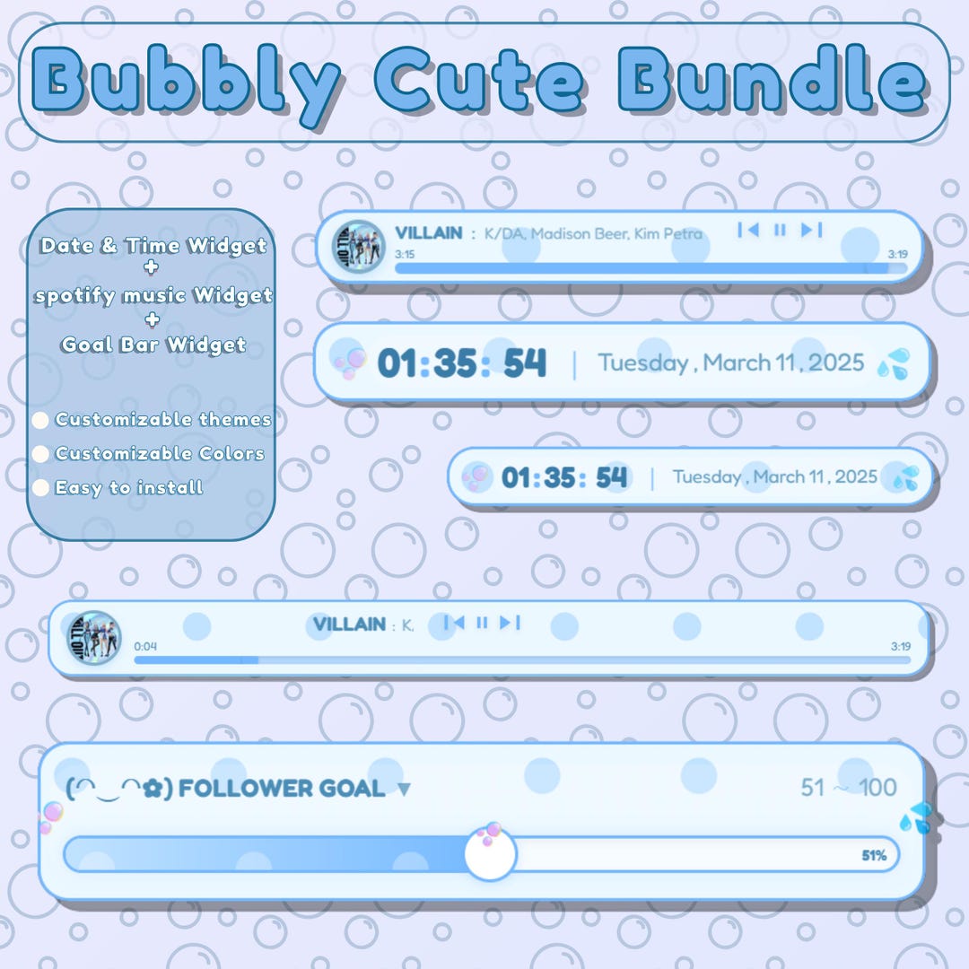 Customizable Mega Widget Bundle - Blue: Spotify Music Widget + Goal Bar ...