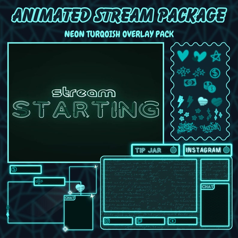 Animated Turquoise Neon Twitch Overlay, Stream Neon Overlay, Stream ...