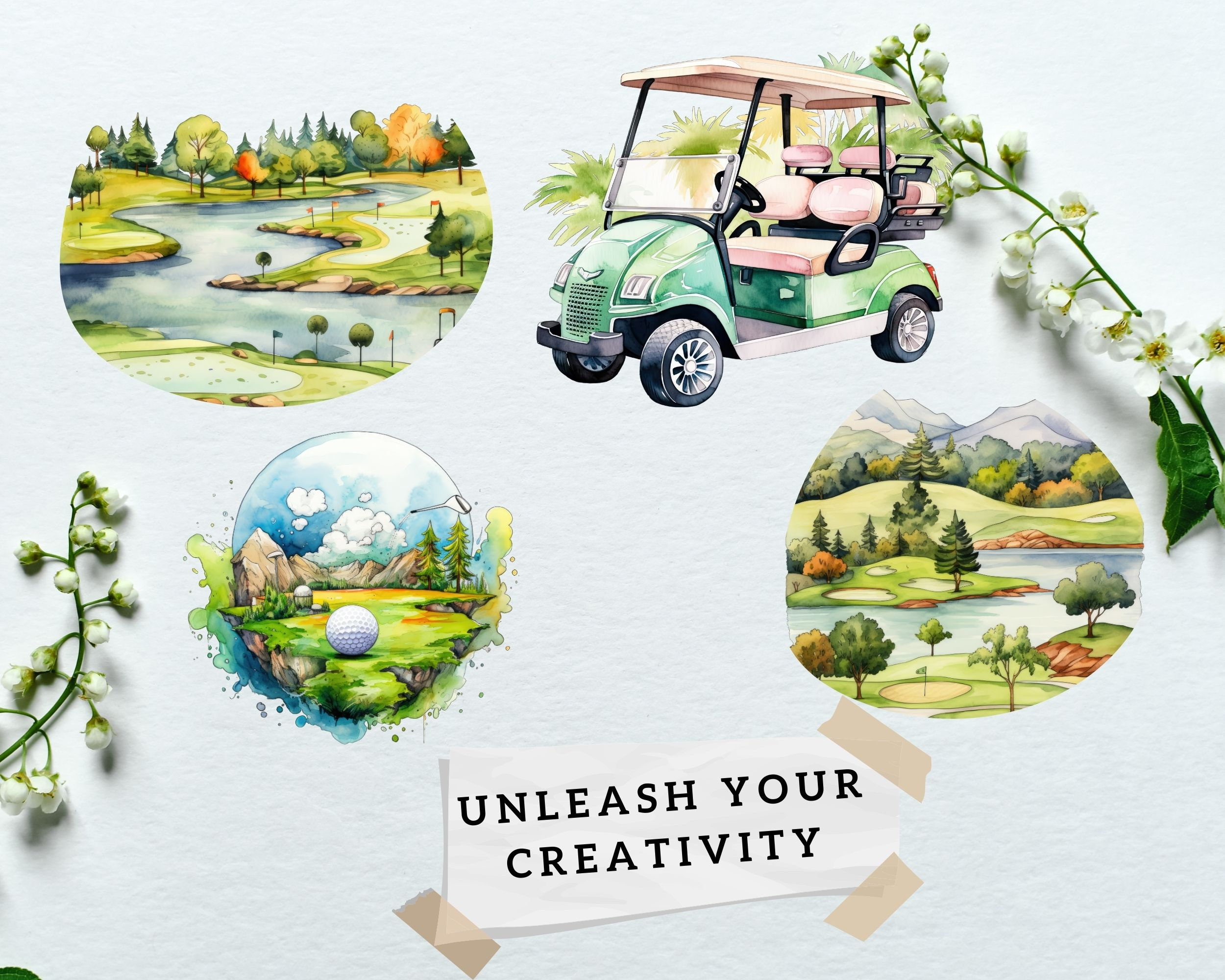 Watercolor Golf Clip Art Golf Art Illustrations Golf - Etsy