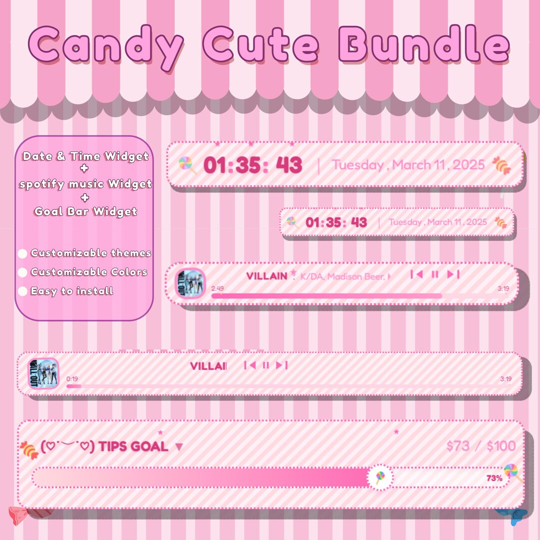 Mega Widget Bundle - Pink : Spotify Music Widget + Goal Widget + Date ...