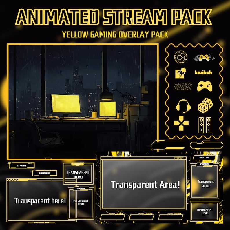 Yellow Gaming Twitch Overlay Stream Package ,twitch Streamer Pack ...
