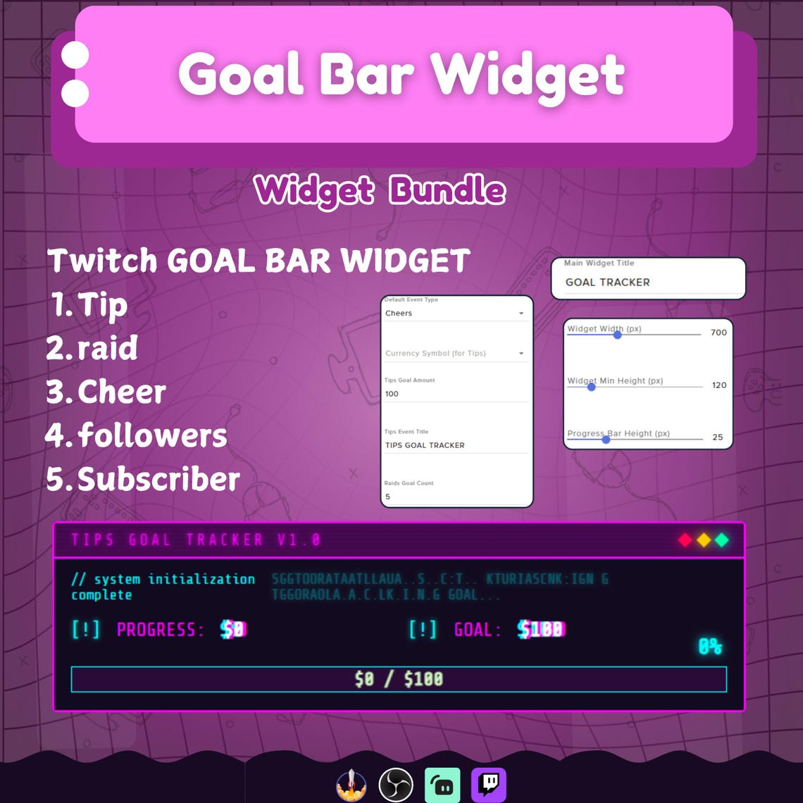 Cyberpunk Widget Bundle - Date & Time Widget Goalbar Widget for Twitch ...