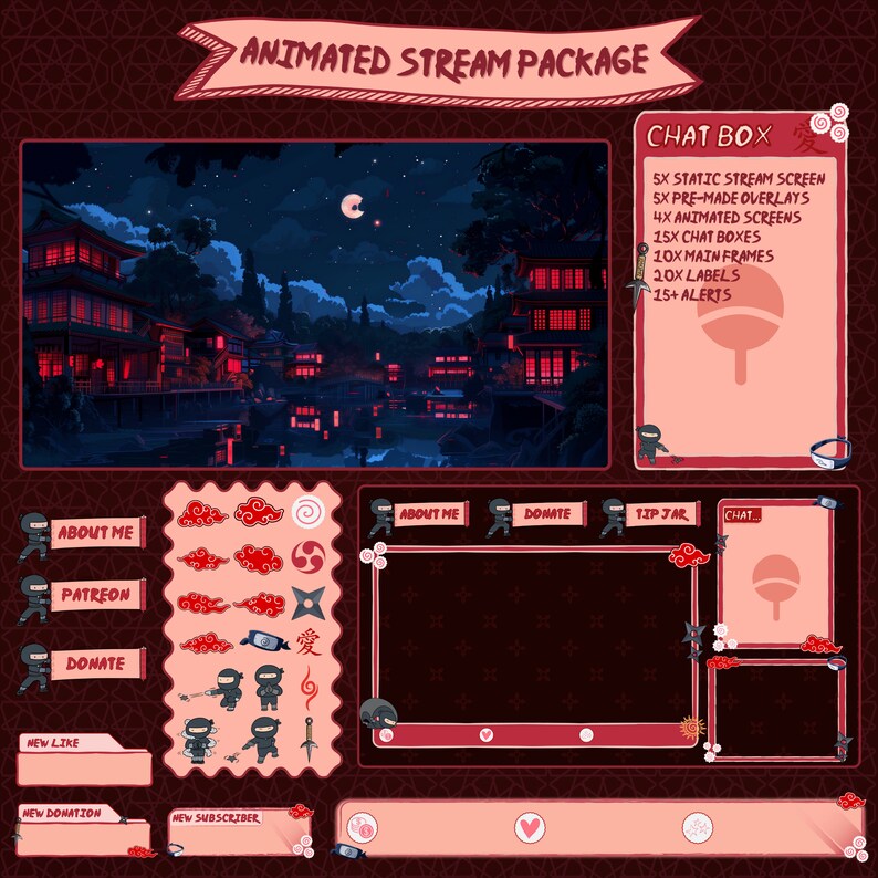 Ninja Stream Animated Twitch Overlay Cute Stream Overlay Package Stream ...