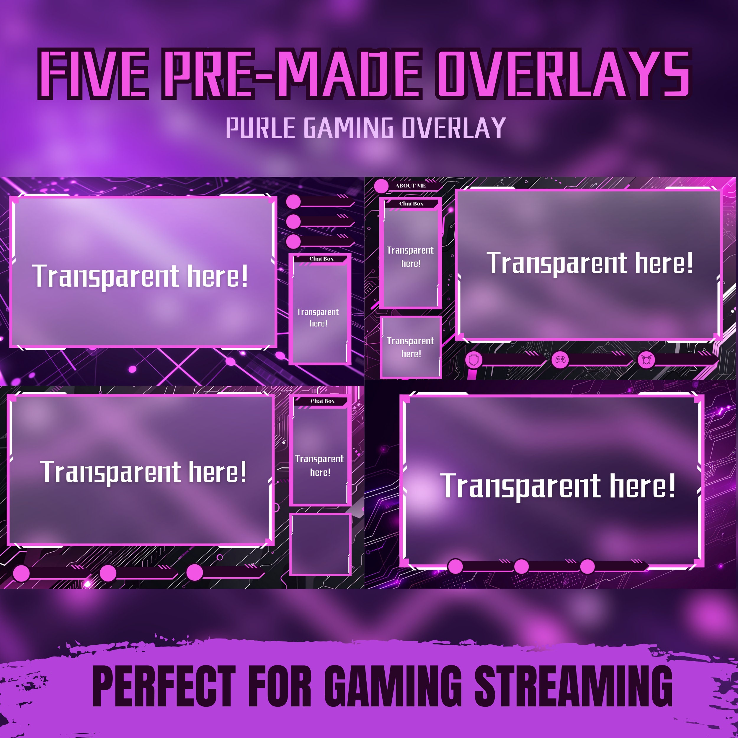 Twitch Purple Gaming Overlay, Twitch Overlay , Stream Overlay Package ...