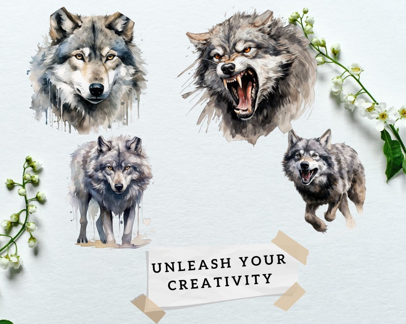 Watercolor Wolf Clip Art Wolf Art Illustrations Wolf - Etsy