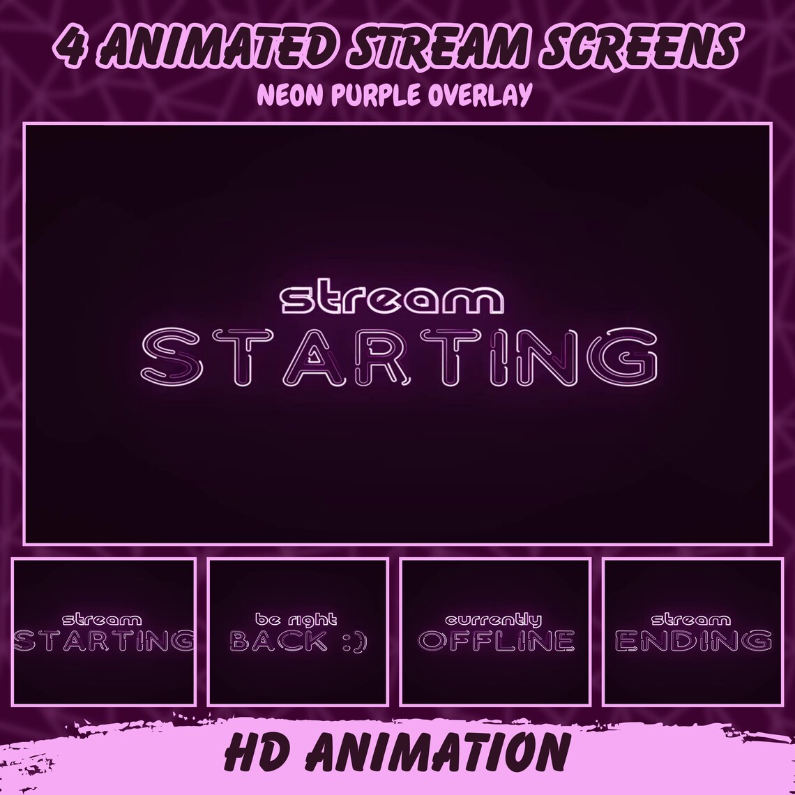 Animated Purple Neon Twitch Overlay, Stream Overlay , Stream Screens ...
