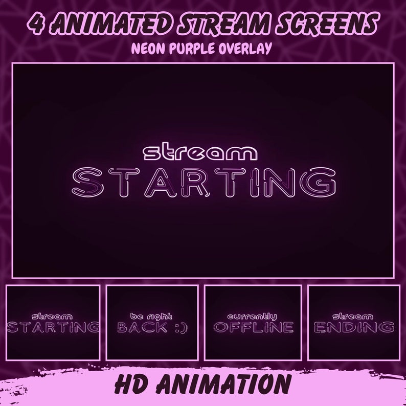 Animated Purple Neon Twitch Overlay, Stream Overlay , Stream Screens ...