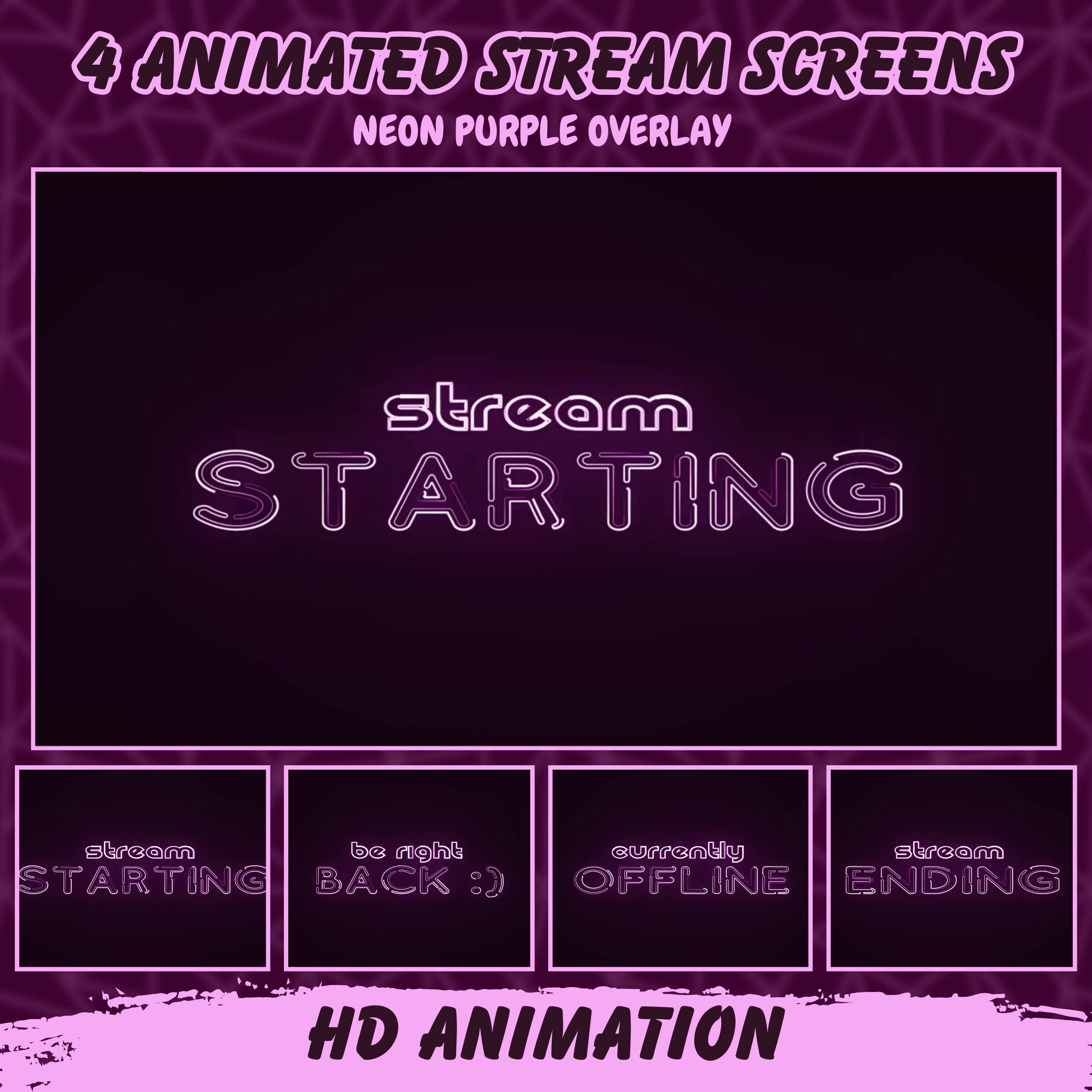 Animated Purple Neon Twitch Overlay, Stream Overlay , Stream Screens ...
