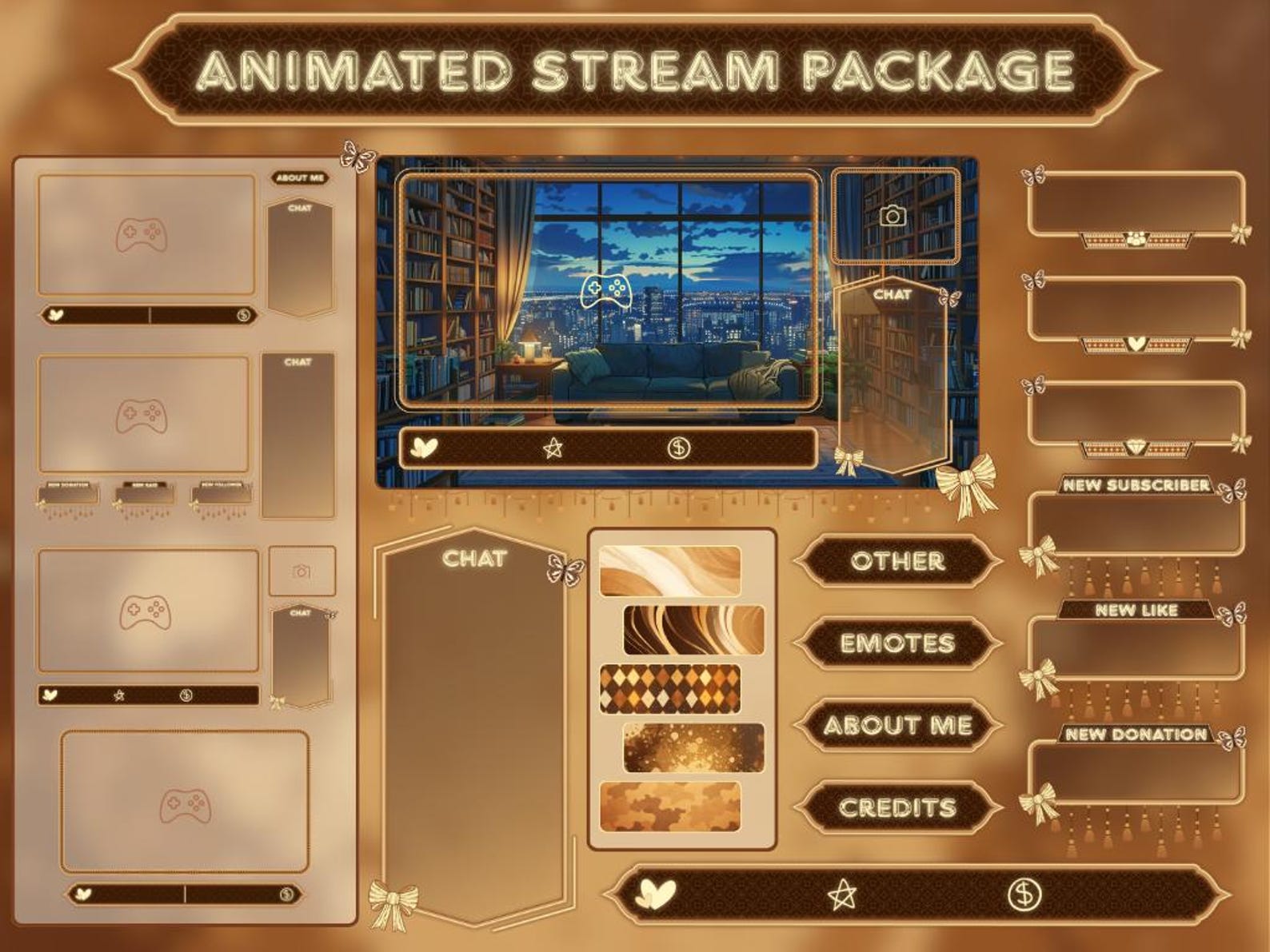 Animated Twitch Overlay - Gilded Themed Stream Package for Twitch Stream - Animated Alerts ...