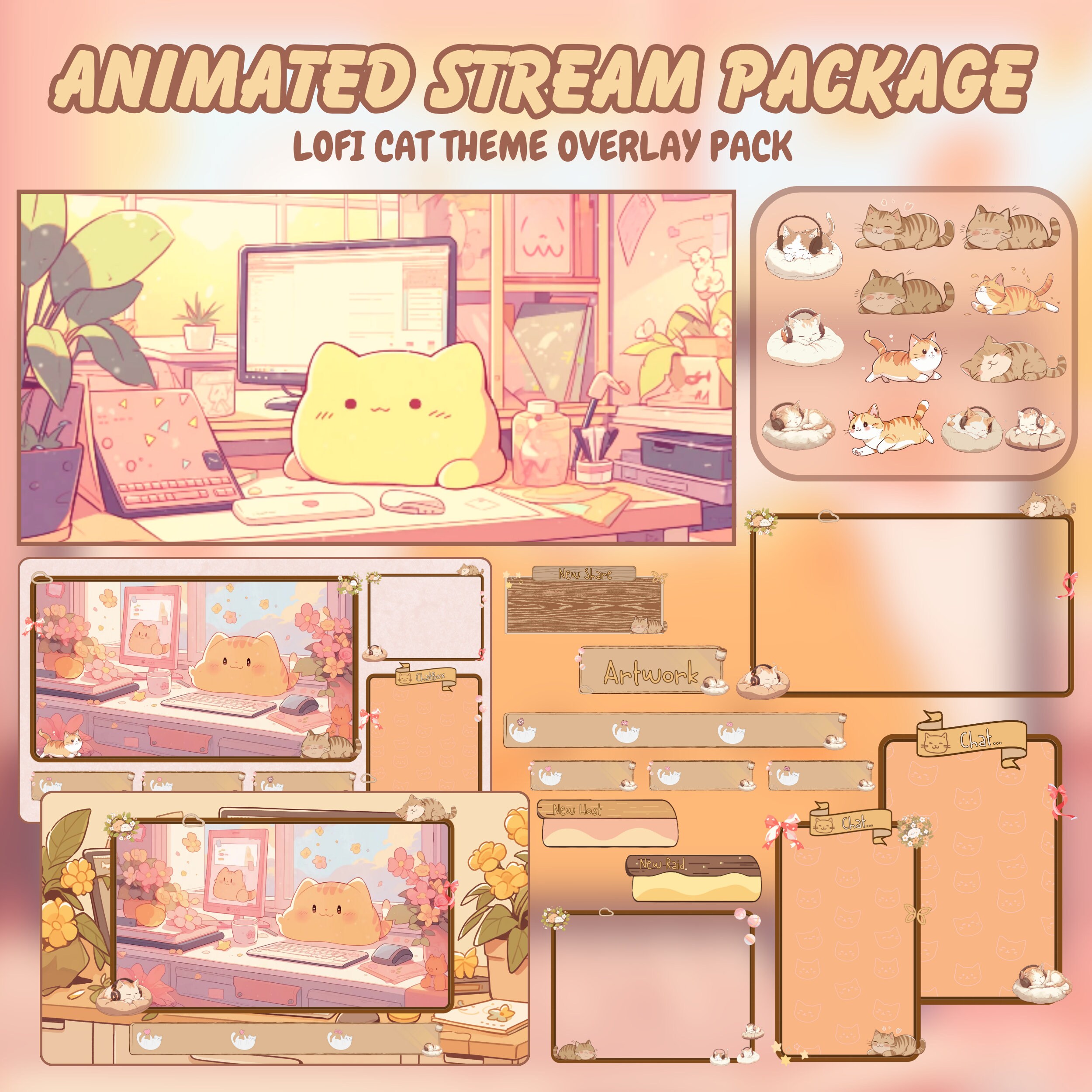 Twitch Overlay Lofi Cat Overlay Vtuber Overlay for Twitch Stream ...