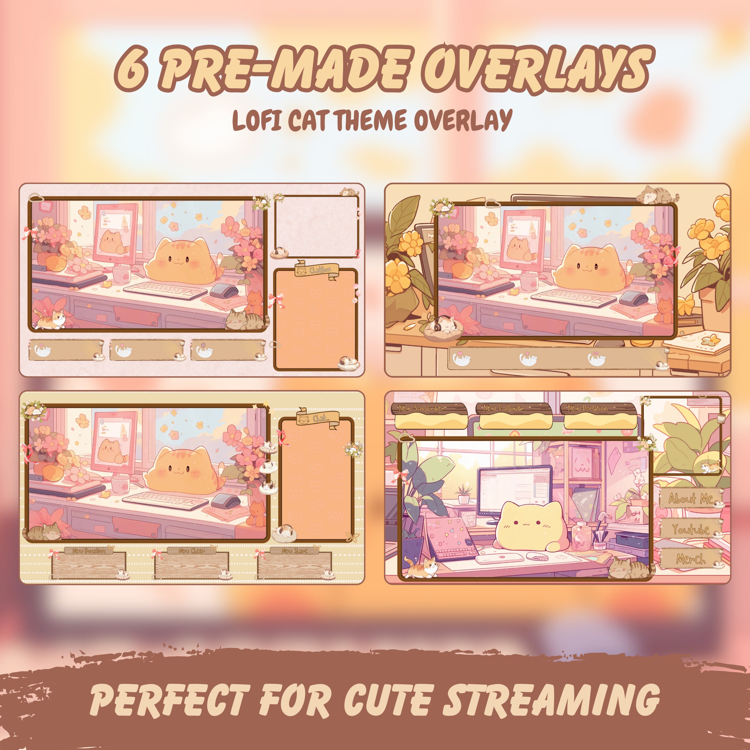Twitch Overlay Lofi Cat Overlay Vtuber Overlay for Twitch Stream ...