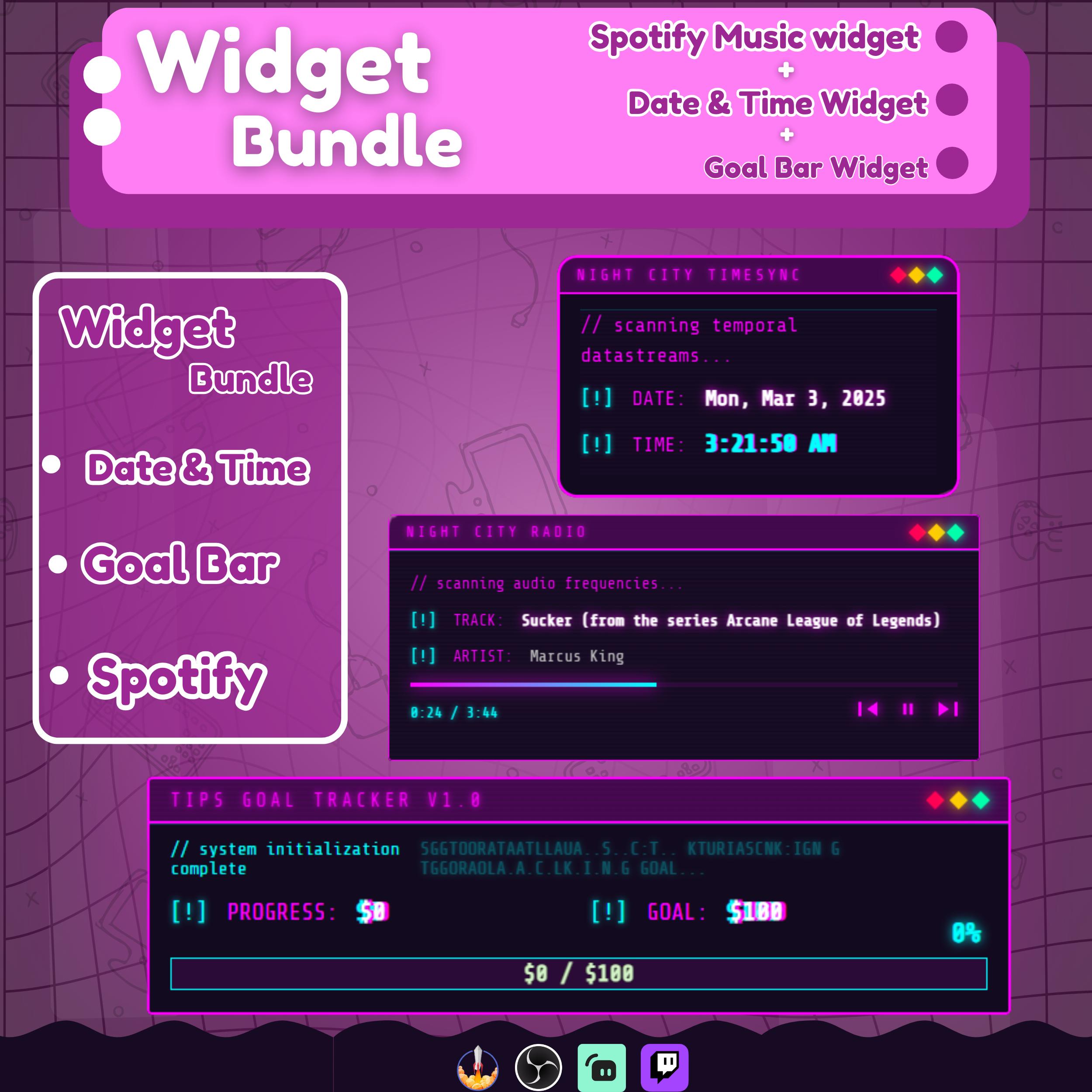 Cyberpunk Widget Bundle - Date & Time Widget Goalbar Widget for Twitch ...