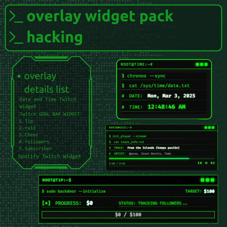 Hacker Widget Bundle - Date & Time Widget , Spotify Music Widget ...