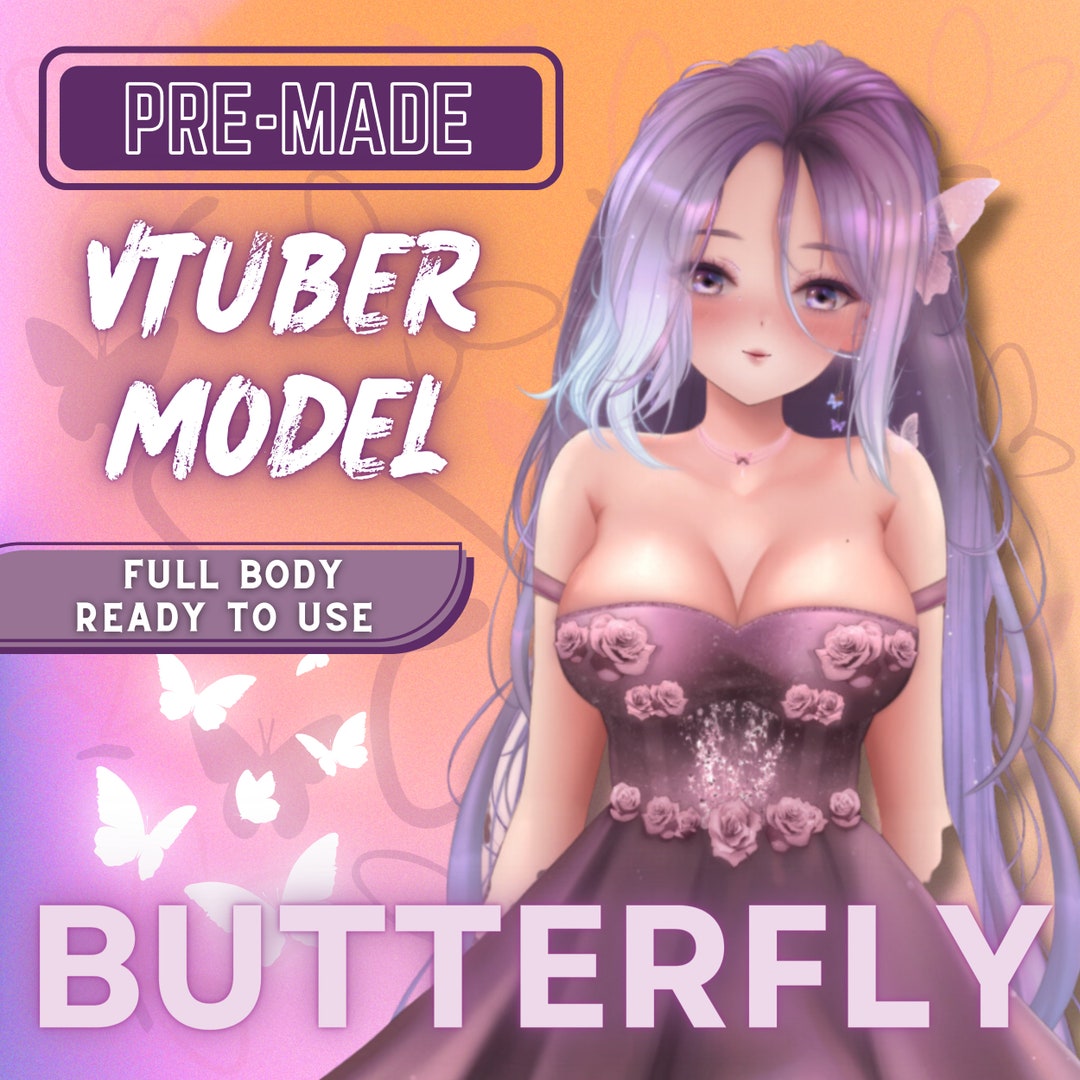 Butterfly Girl Vtuber Model: Purple Hair, Full Body Rigged - Etsy
