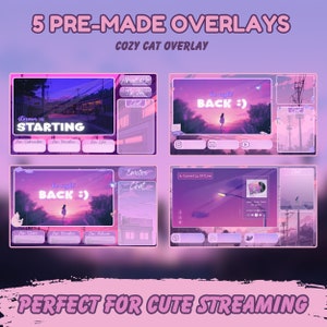 Animated Twitch Overlay Lofi Streamer Package - Cozy Cat Stream Overlay ...