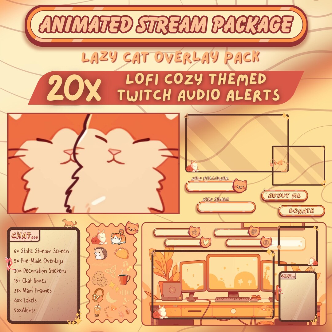 Twitch Overlay - Animated Lofi Cat Overlay Stream Package Sound Alert ...