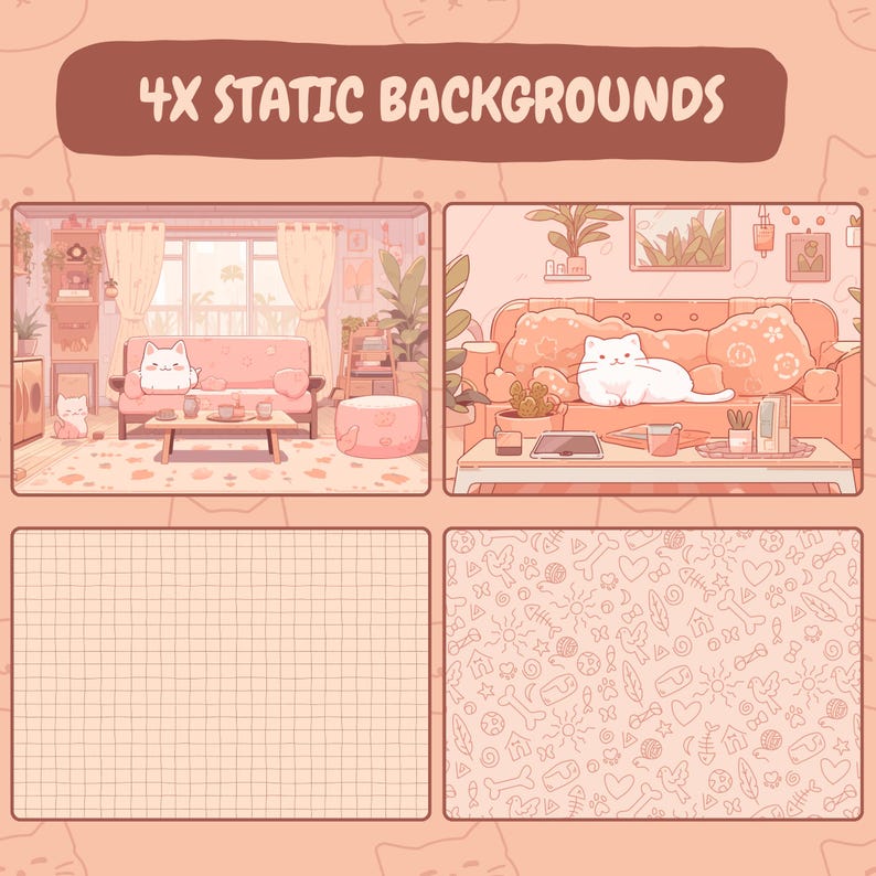 Orange Cat Twitch Overlay Starter Pack - Cute Animated Stream Screens ...