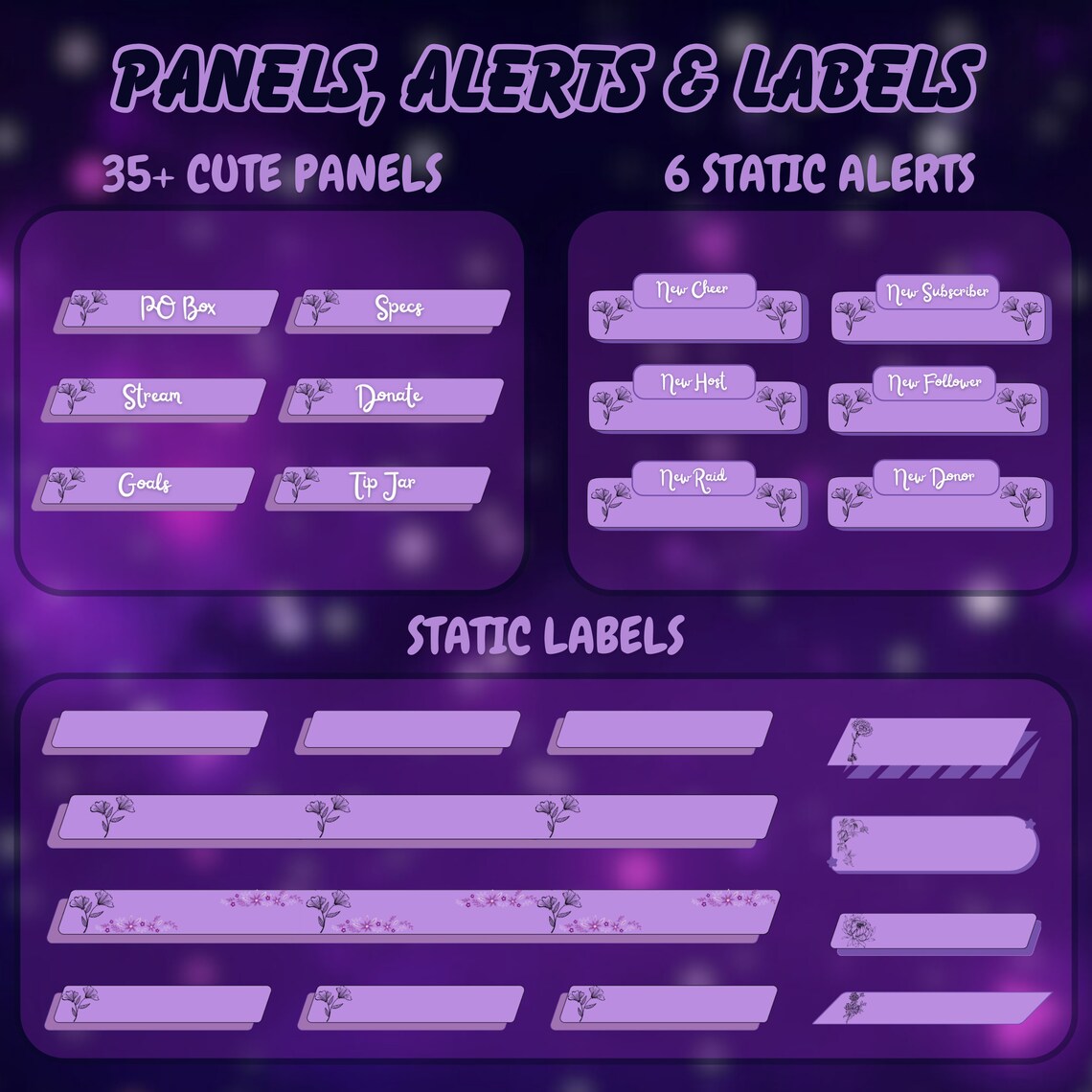 Midnight Cottage Core Stream Overlay, Animated Stream Pack, Vtuber ...