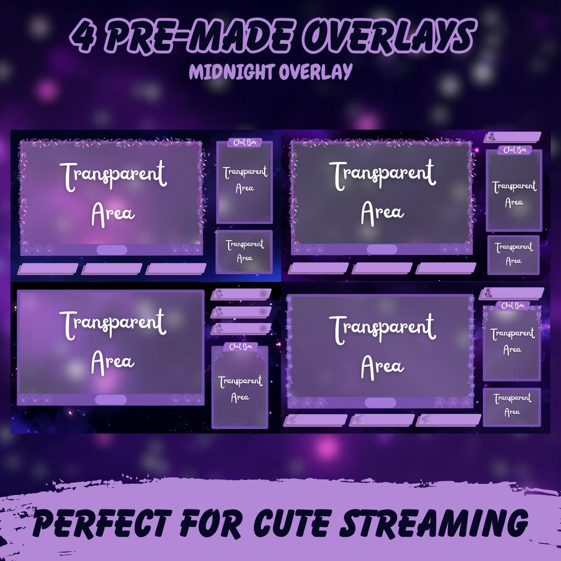 Midnight Cottage Core Stream Overlay, Animated Stream Pack, Vtuber ...