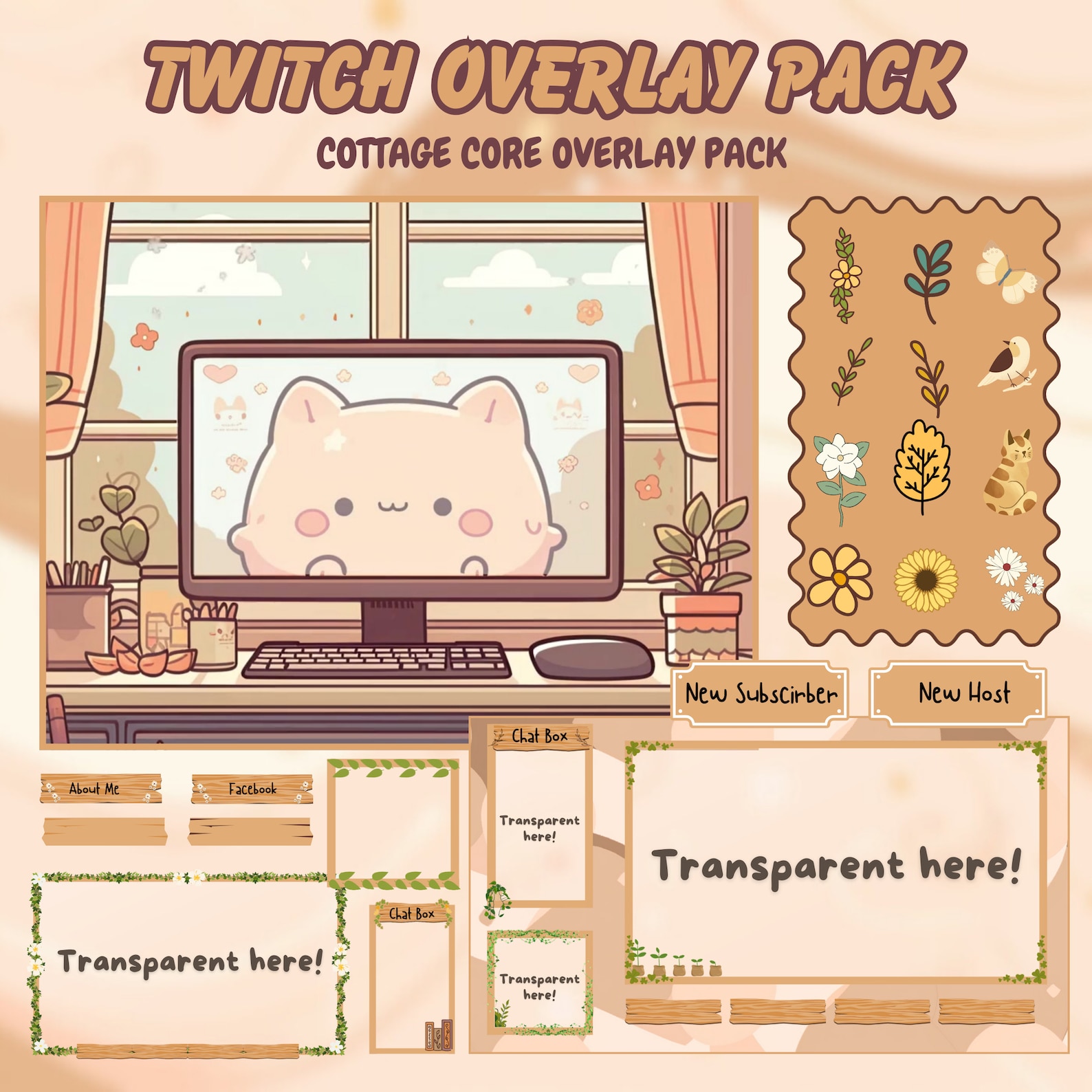 Cottage Core Vtuber Overlay, Stream Package, Twitch Package, Twitch ...
