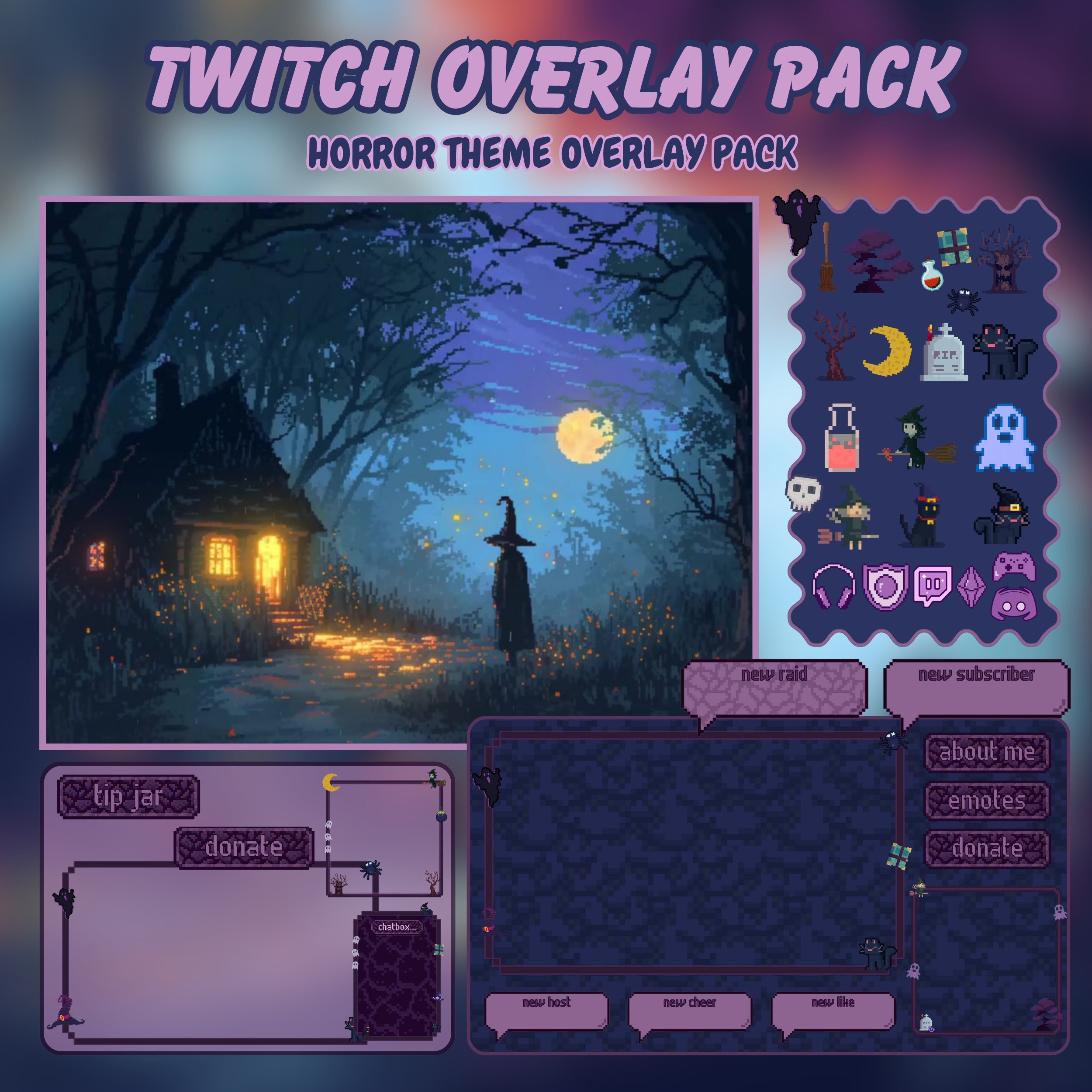 Horror Twitch Overlay , Lofi Pixel Art Horror Stream Pack , Twitch ...