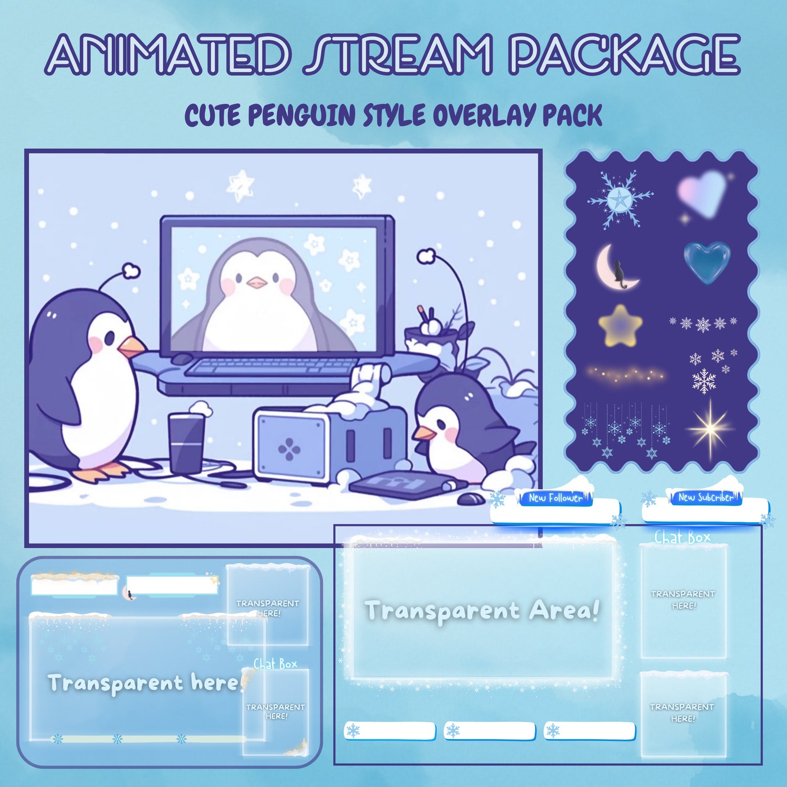 Penguin Twitch Stream Package: Animated Winter Overlay - Etsy