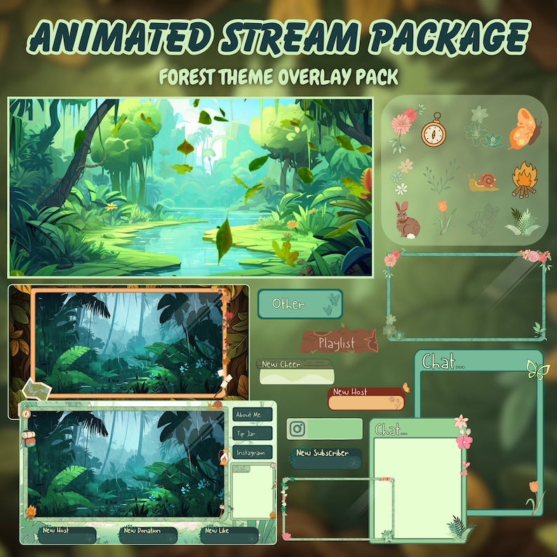 Animated Twitch Overlay Forest Theme Vtuber Overlay for Twitch Stream Package Streaming Template ...