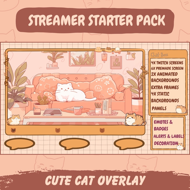Orange Cat Twitch Overlay Starter Pack - Cute Animated Stream Screens ...