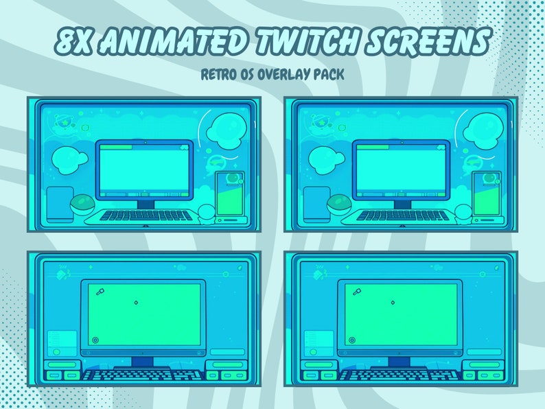 Retro Overlay Animated Streamer Package - Lofi Blue Retro Backgrounds ...