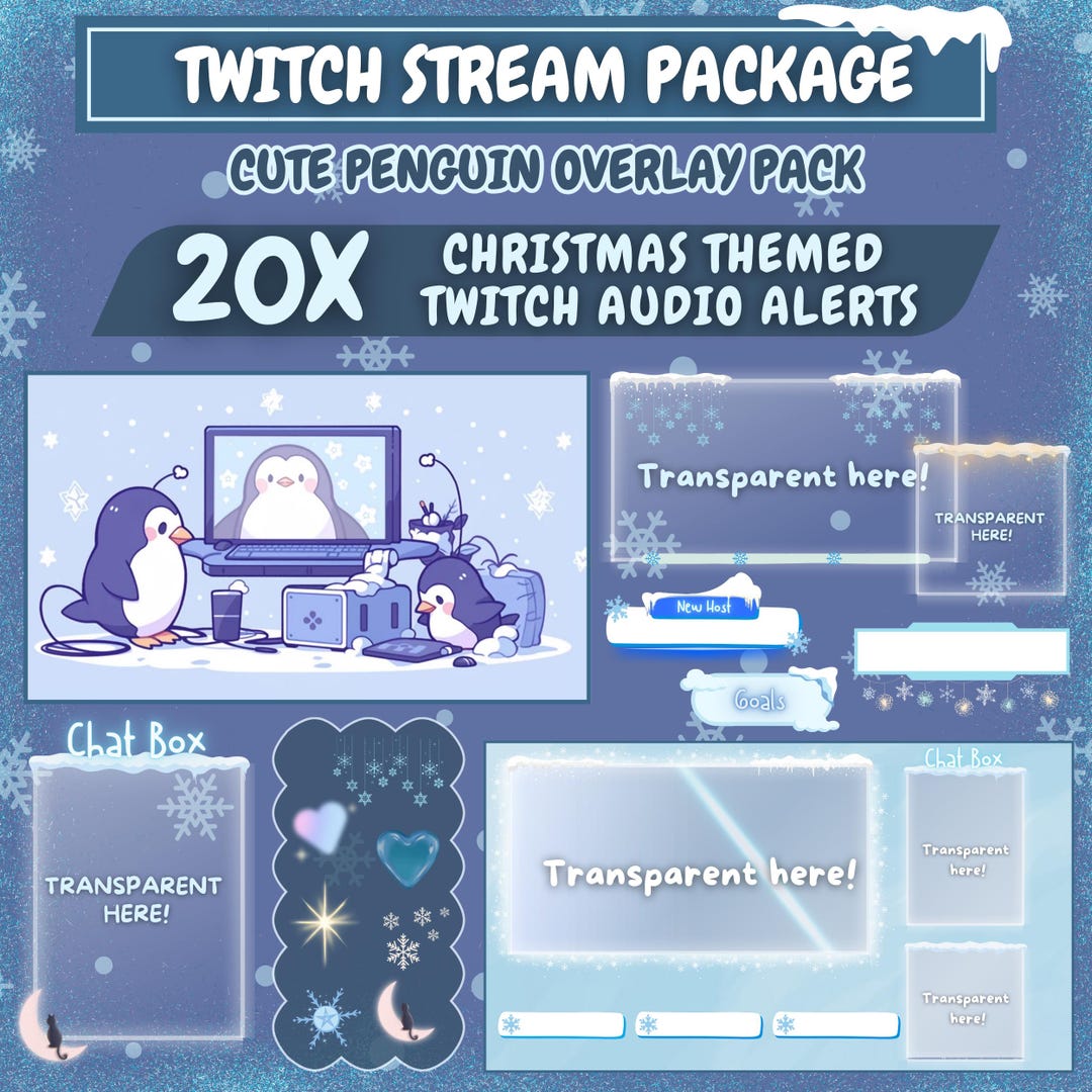Penguin Stream Overlay Package – Winter Theme, Animated Alerts - Etsy