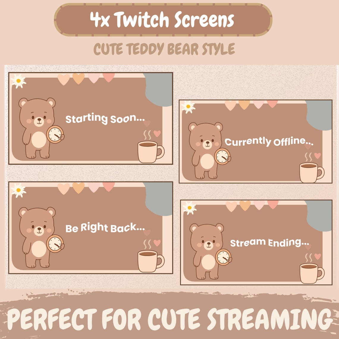 Cute Bear Twitch Stream Package – Animated Overlay, Screens, Panels - Etsy