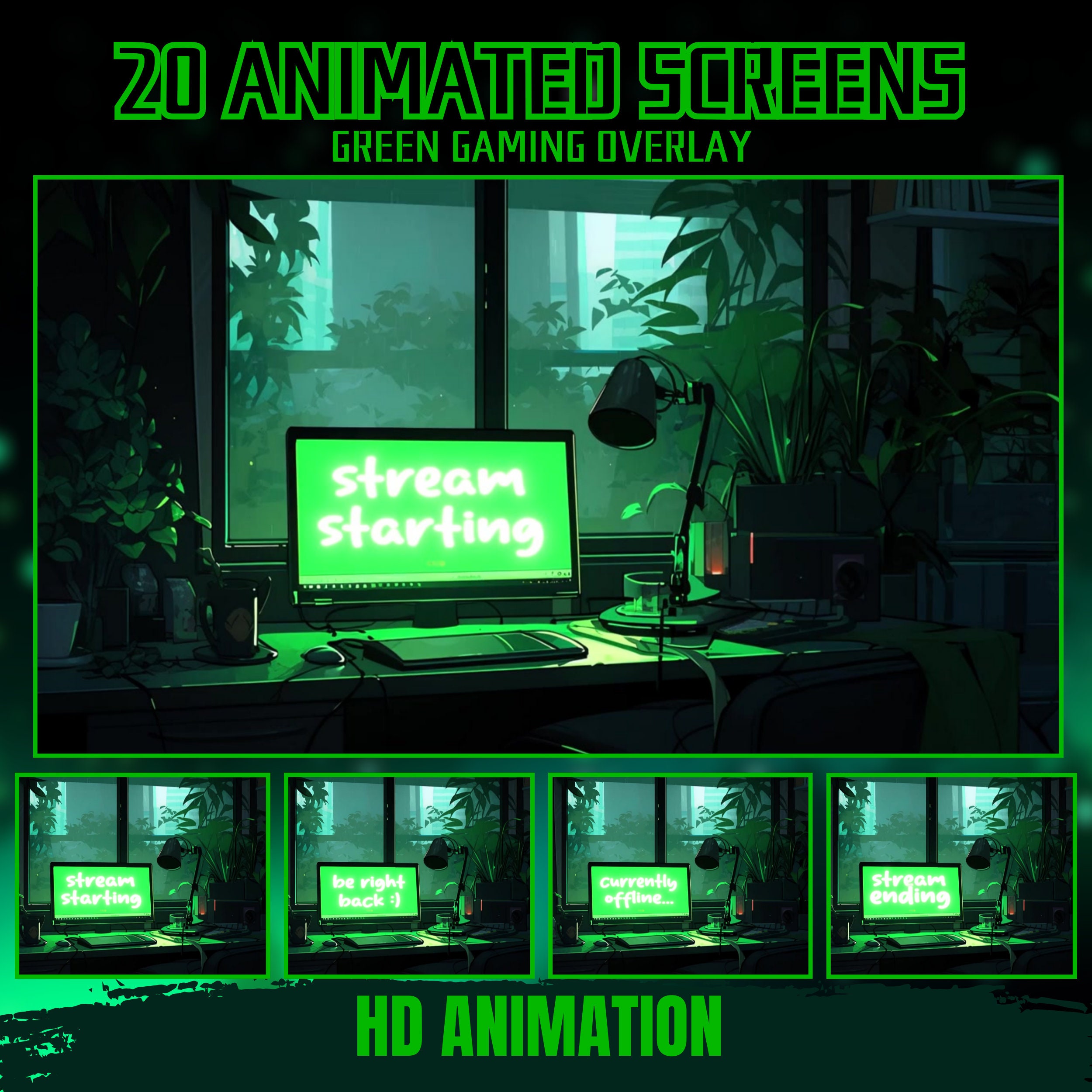 Animated Green Gaming Stream Overlay Package - Twitch Vtuber - Etsy