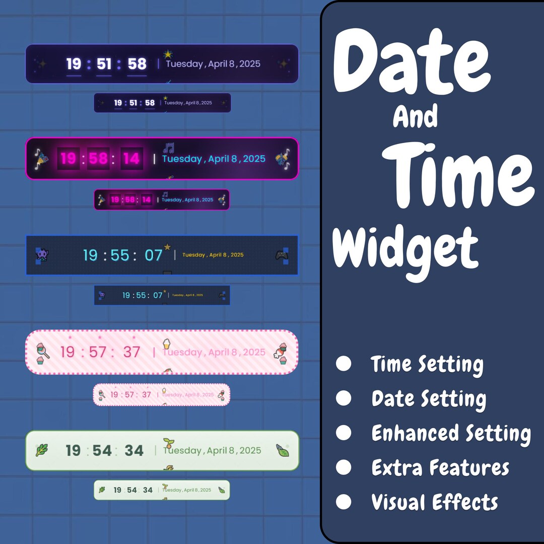 Date & Time Widget - Multi Themes Local/time Zone for Twitch/youtube/kick Streamers - Stream ...