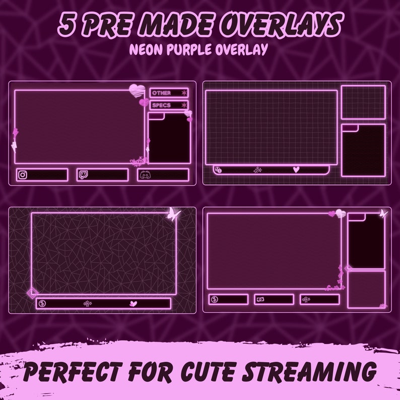 Animated Purple Neon Twitch Overlay, Stream Overlay , Stream Screens ...