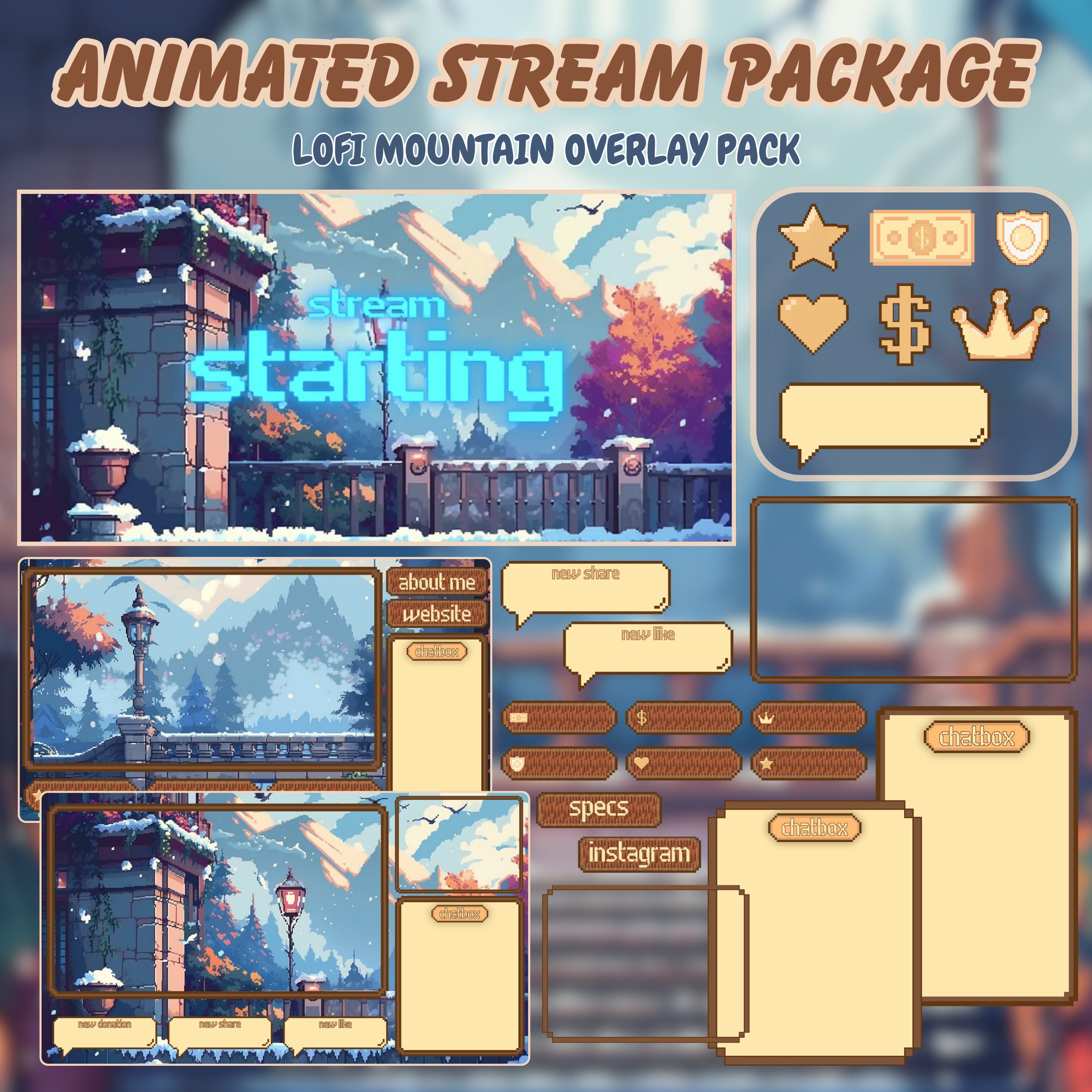 Animated Cozy Twitch Overlay ,mountain Overlay Stream Package, Mountain Twitch Overlay Stream ...