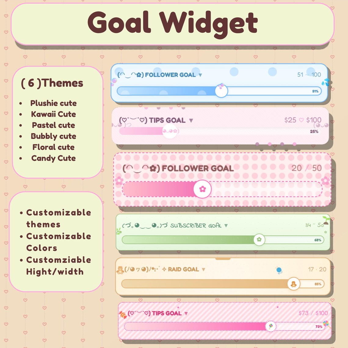 Cute Twitch Goal Widget – Customizable Stream Overlay (digital Download ...