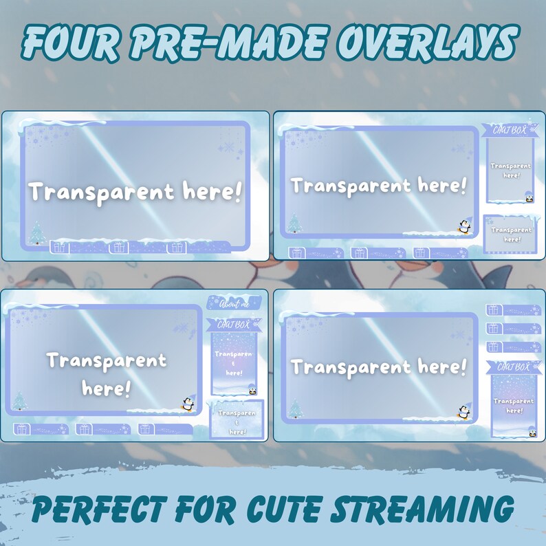 Winter Penguin Stream Overlay Package: Animated Twitch/youtube Screens ...