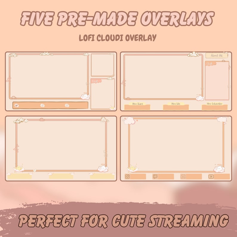 Cute Cloudy Twitch Overlay Stream Overlay Package - Lofi Stream Package ...