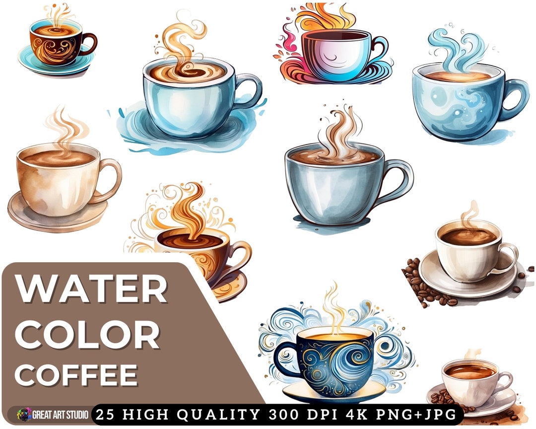 Watercolor Coffee Clip Art Coffee Art Illustrations Coffee - Etsy
