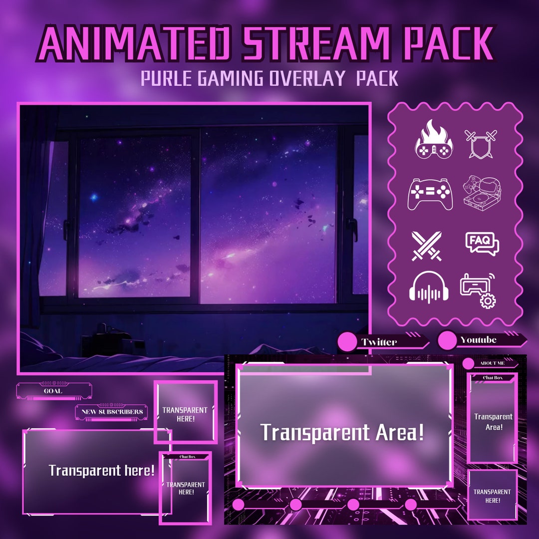 Twitch Purple Gaming Overlay, Twitch Overlay , Stream Overlay Package ...