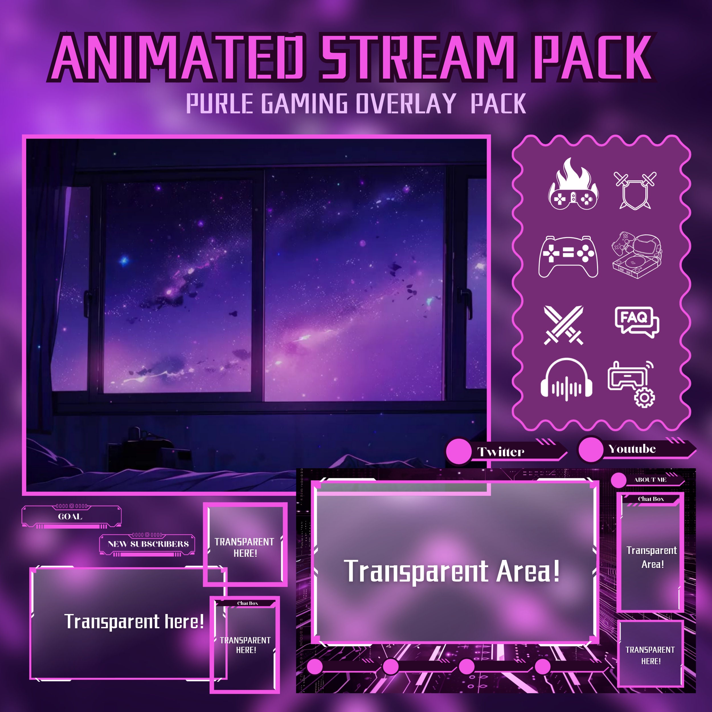 Twitch Purple Gaming Overlay, Twitch Overlay , Stream Overlay Package ...