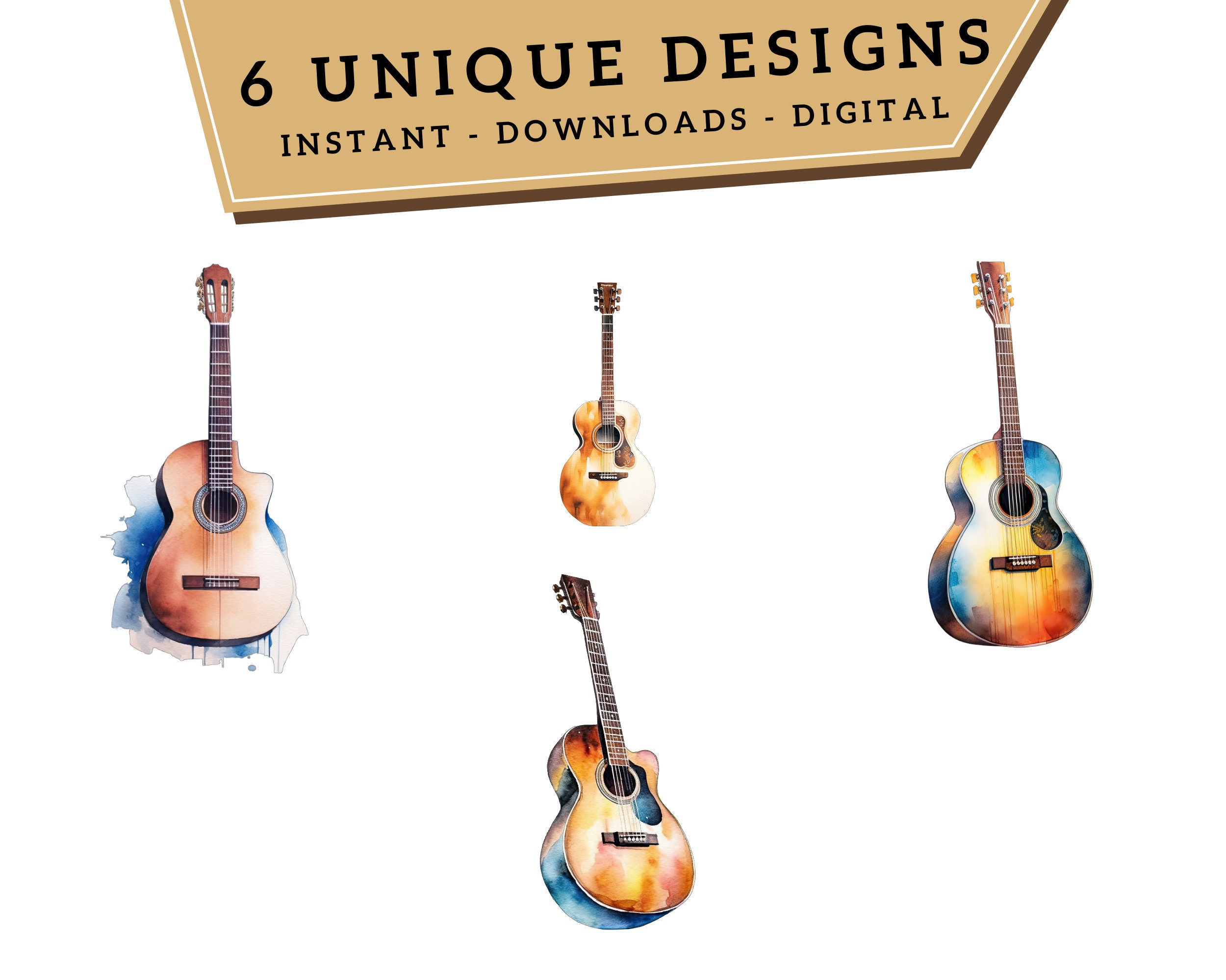 Watercolor Guitar Clipart Musical Instrument Illustrations - Etsy